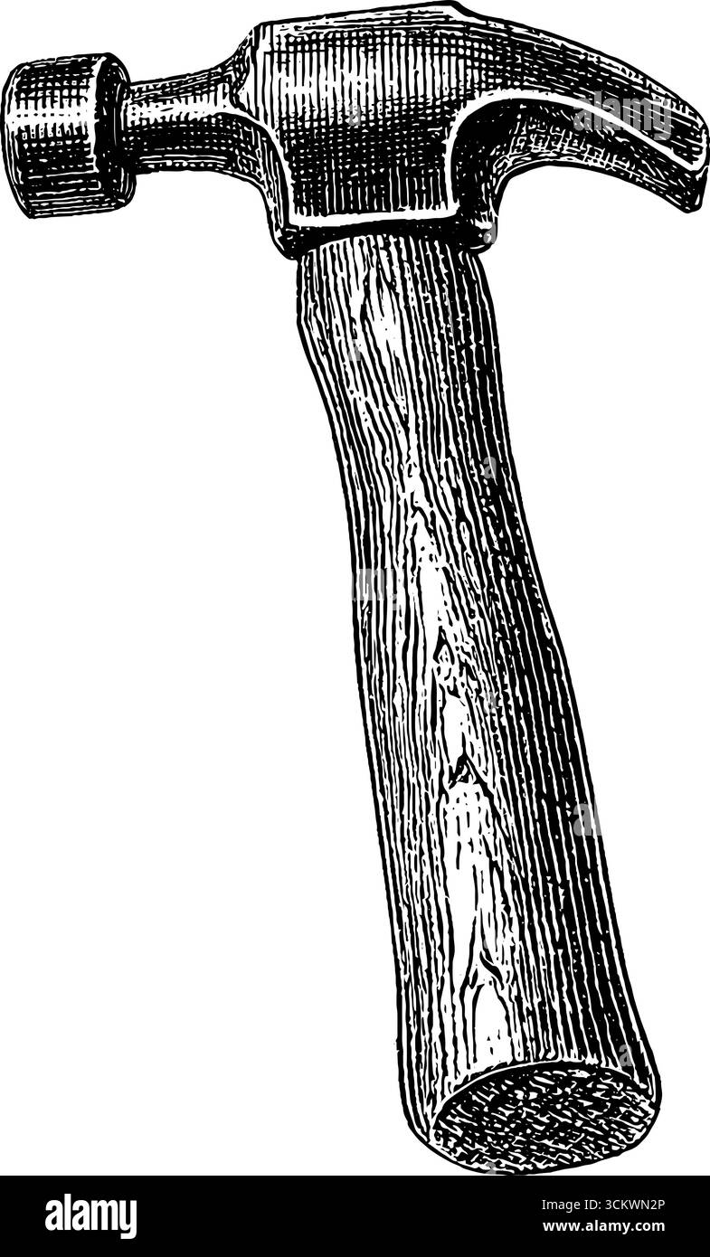 Vintage hammer illustration in engraving style for retro design and art ...