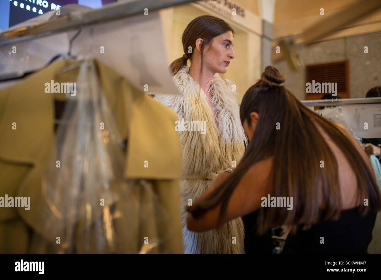 September 13, 2025, Madrid, Madrid, Spain: Models prepare backstage ...