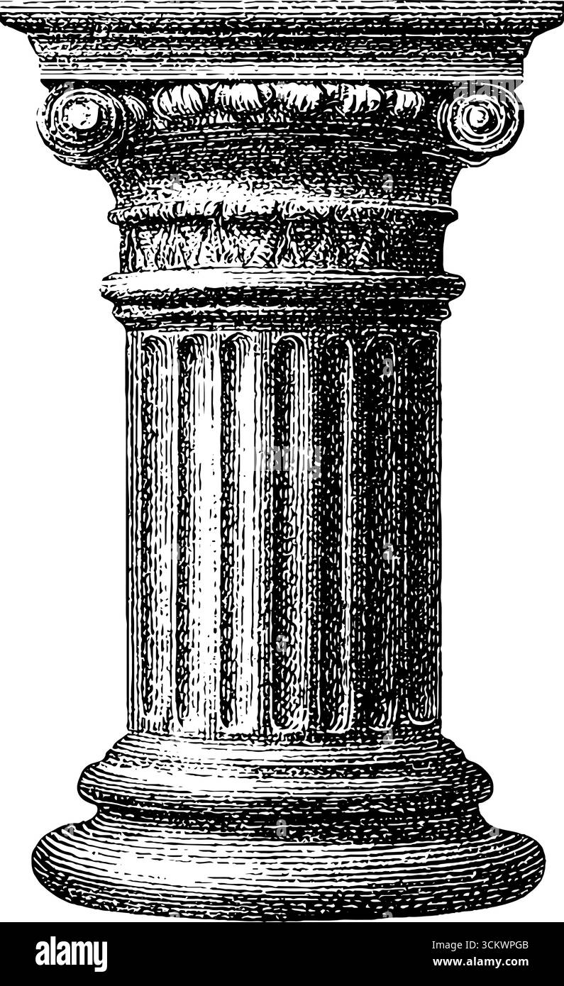 Vintage sculpted column base in engraving style for architectural ...