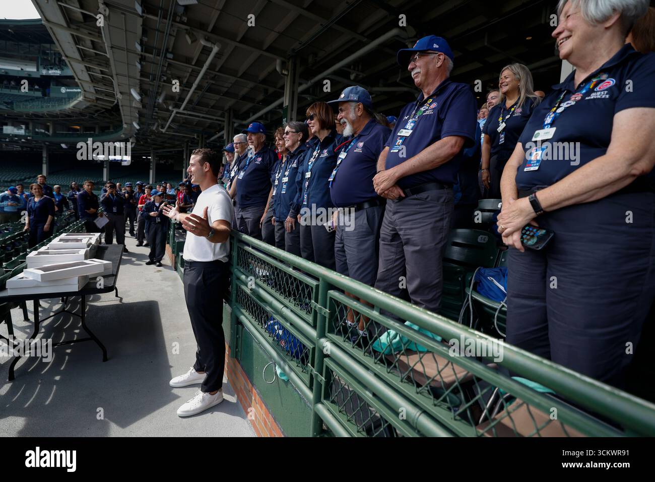 Former Chicago Cubs player Anthony Rizzo poses for a photo with Wrigley ...