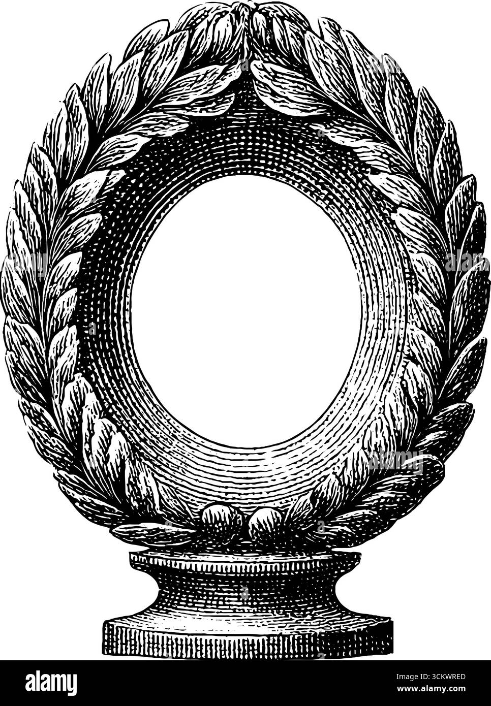 Vintage neoclassical scrollwork border with circular wreath design for ...