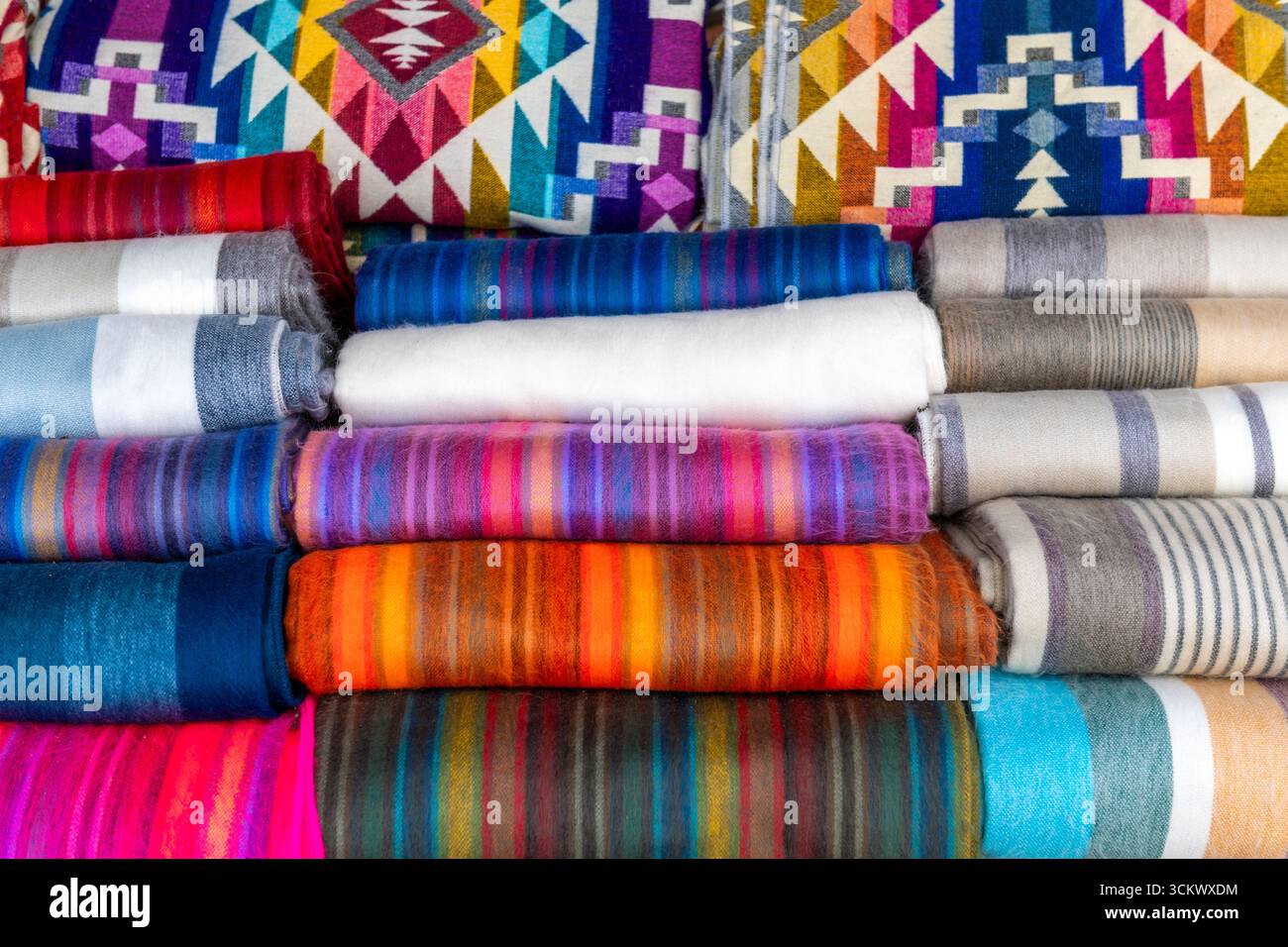 Indigenous textiles and fabrics, Otavalo Poncho Market, Ecuador, South ...