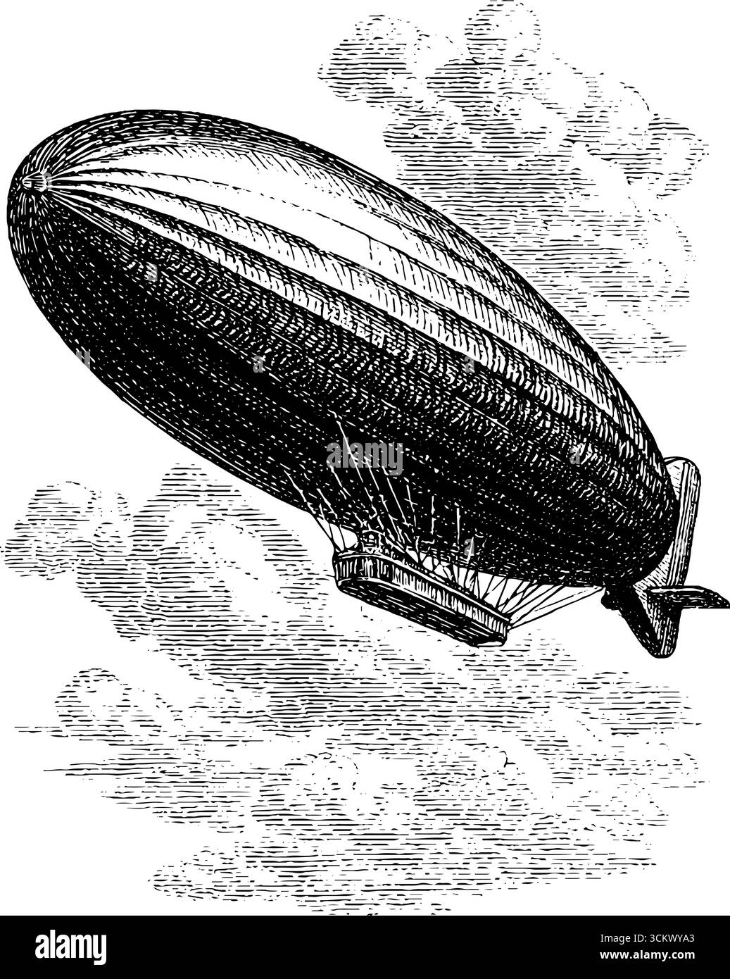 Retro airship in vintage engraving style with pencil sketch details ...