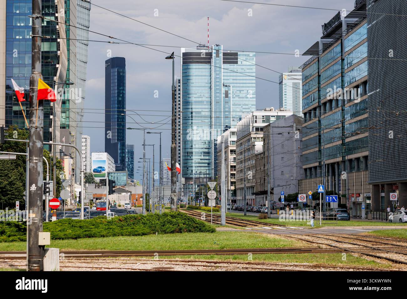 Warsaw, Poland - August 3, 2025: Rondo 1 and Skysawa office buildings ...