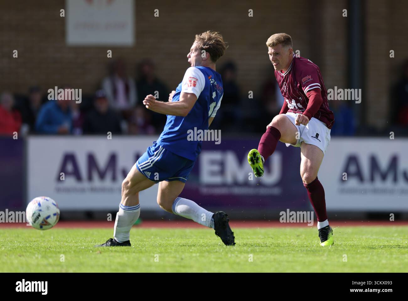 Jack Barham, of Chelmsford City, shoots towards the goal during the ...