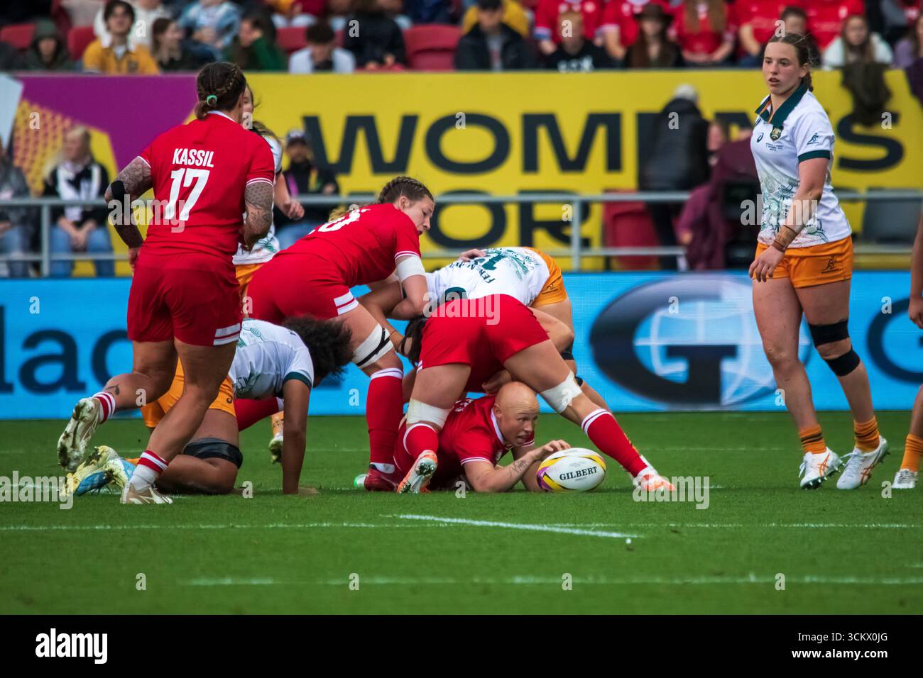 Bristol, UK, 13th September 2025 Canada scrum half Olivia Apps sells a ...