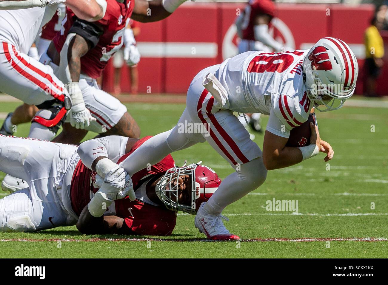 Alabama defensive lineman LT Overton (22) sacks Wisconsin quarterback ...