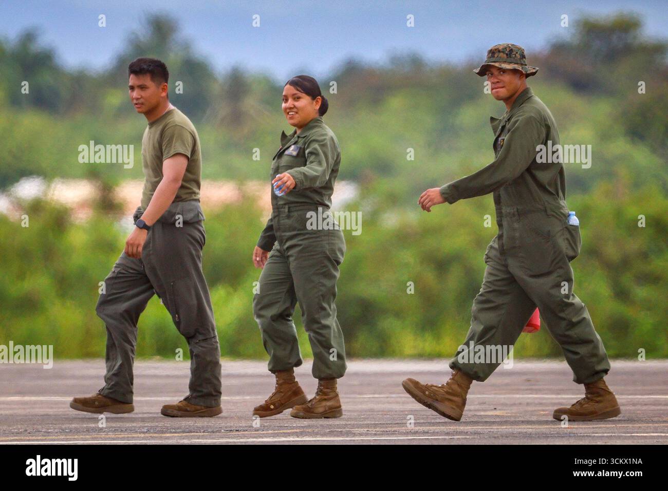 13 September 2025, Puerto Rico, Ceiba: US Marines walk across the ...
