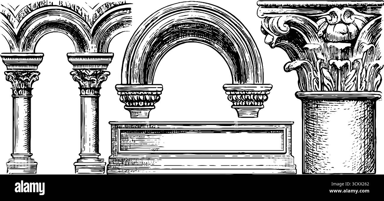 Architectural elements featuring rounded apse slice and rib vault ...