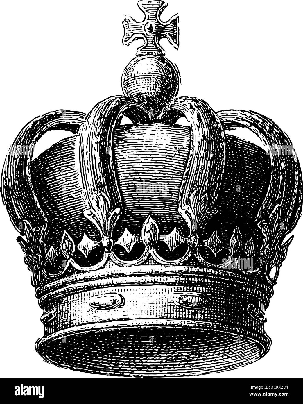 Vintage crowned shield crest in classic engraving style for design ...