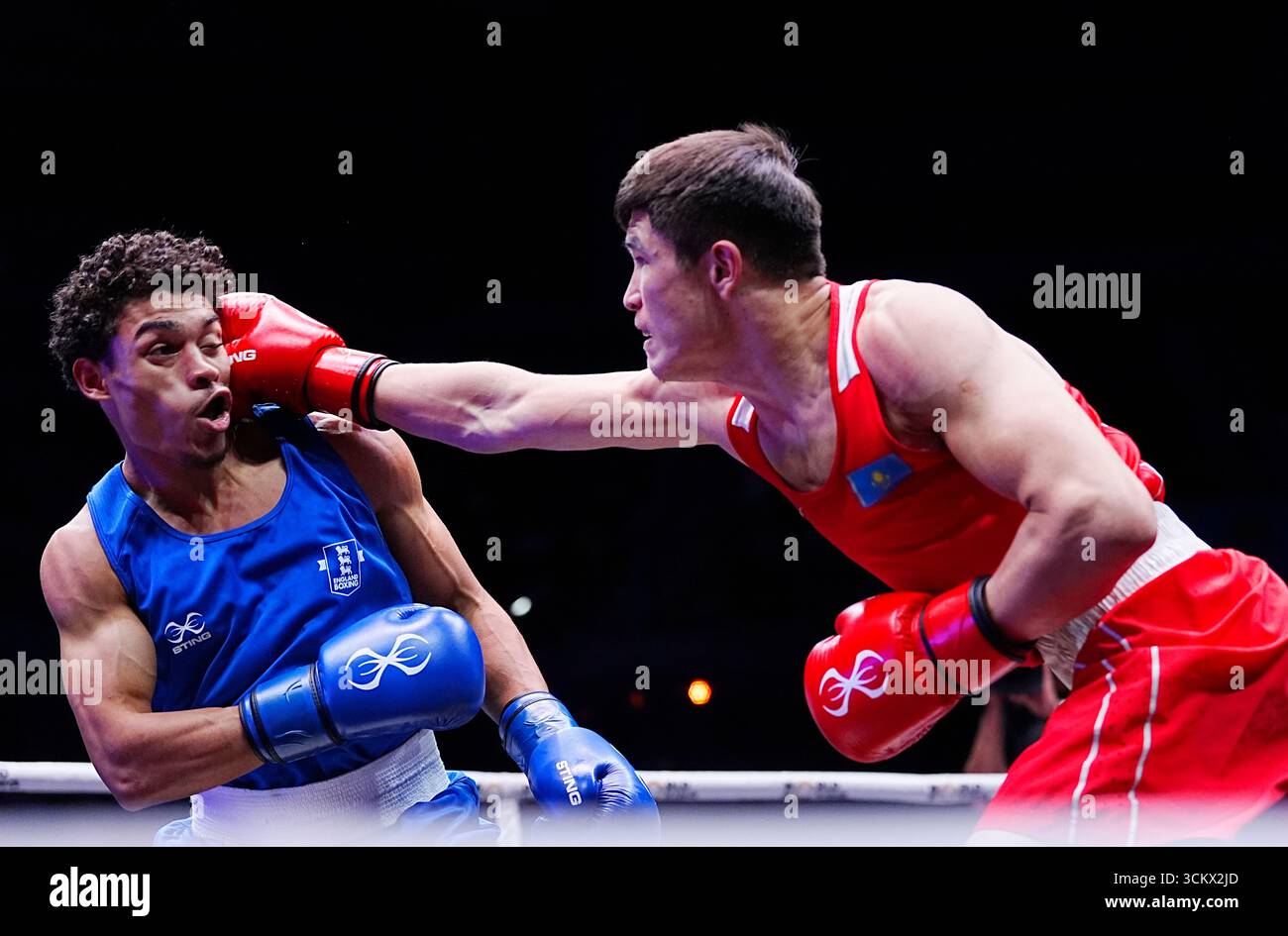 Odel Kamara (left) in action against Torekhan Sabyrkhan (right) on day ...