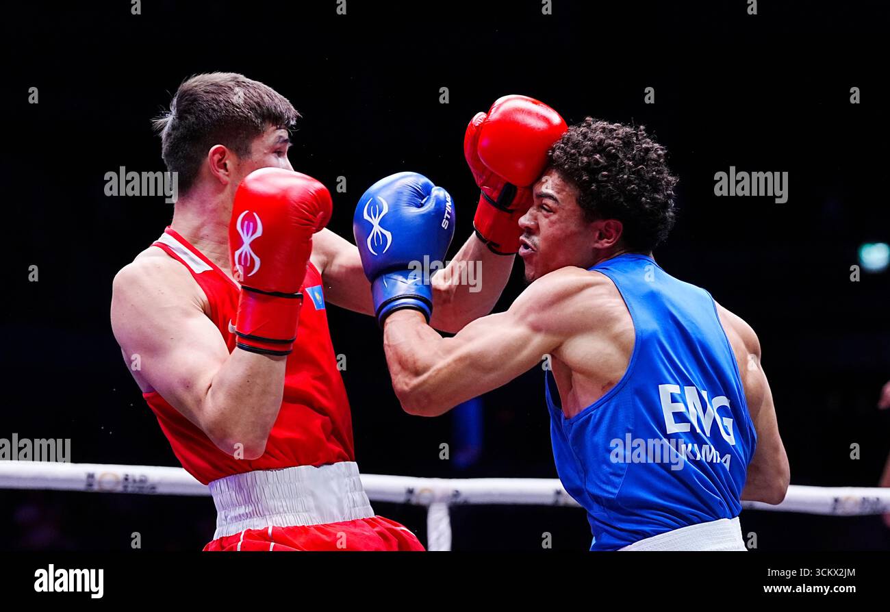 Odel Kamara (right) in action against Torekhan Sabyrkhan (left) on day ...