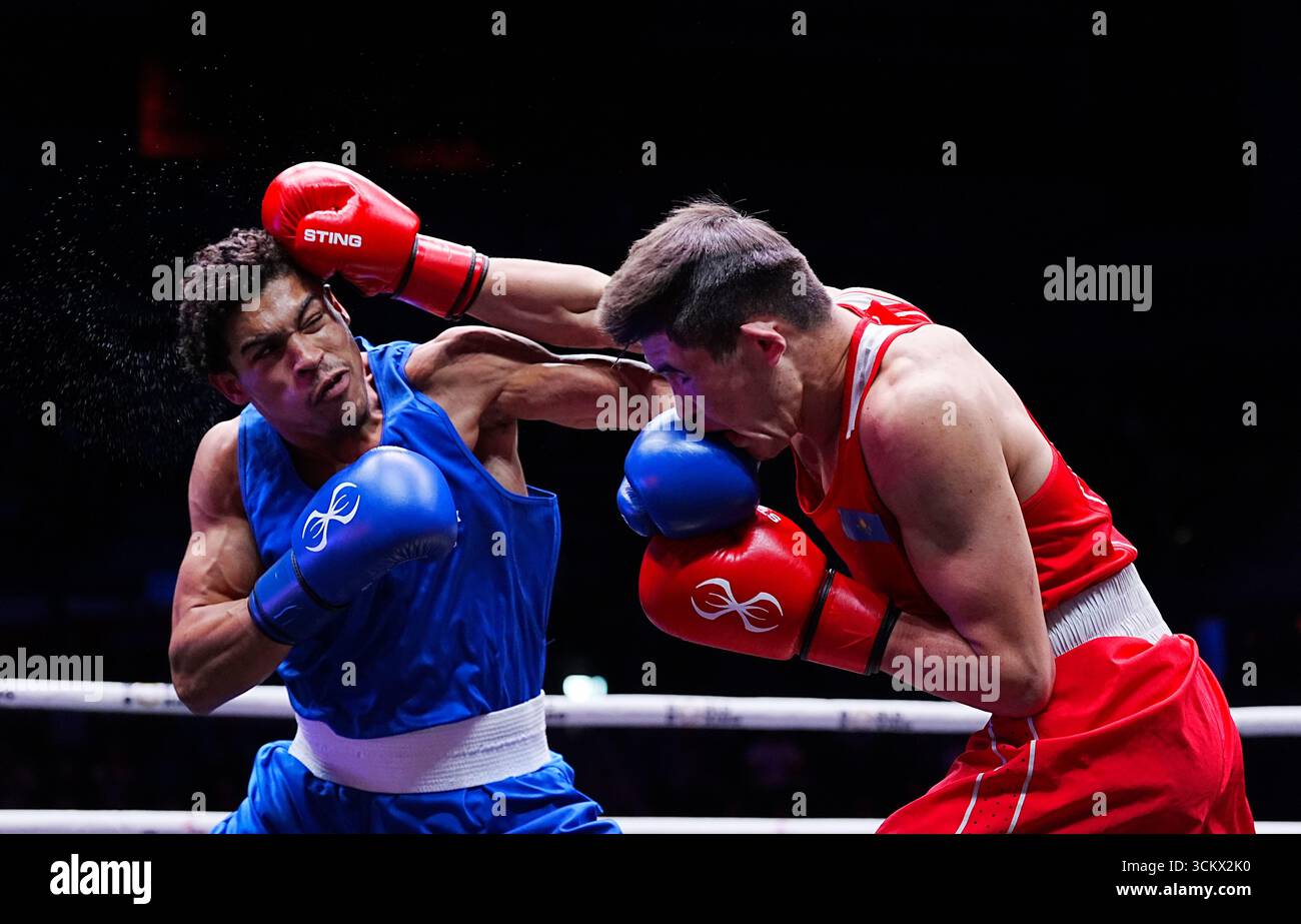 Odel Kamara (left) in action against Torekhan Sabyrkhan (right) on day ...