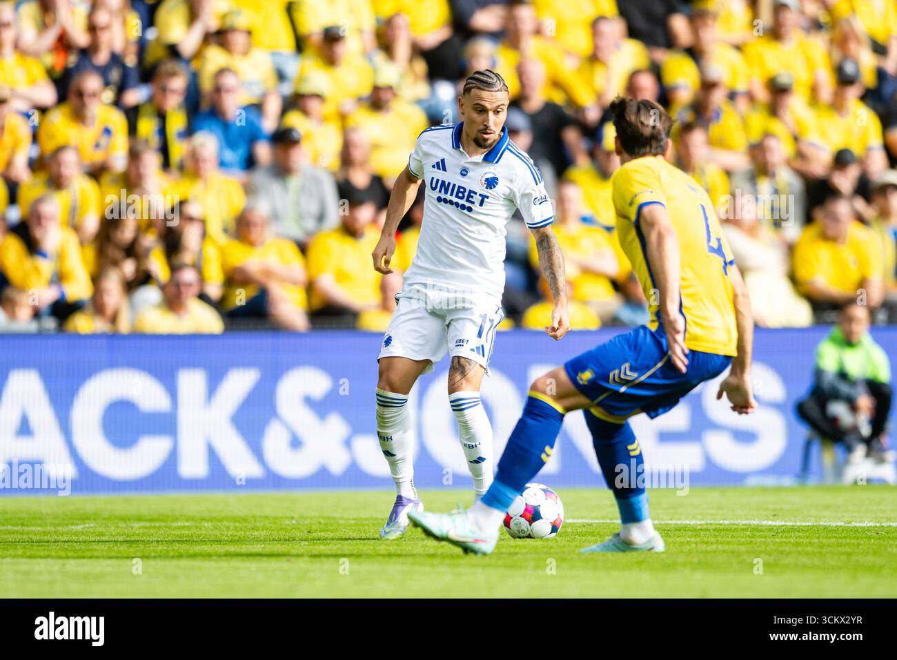 Broendby, Denmark. 13th Sep, 2025. Jordan Larsson (11) of FC Copenhagen ...