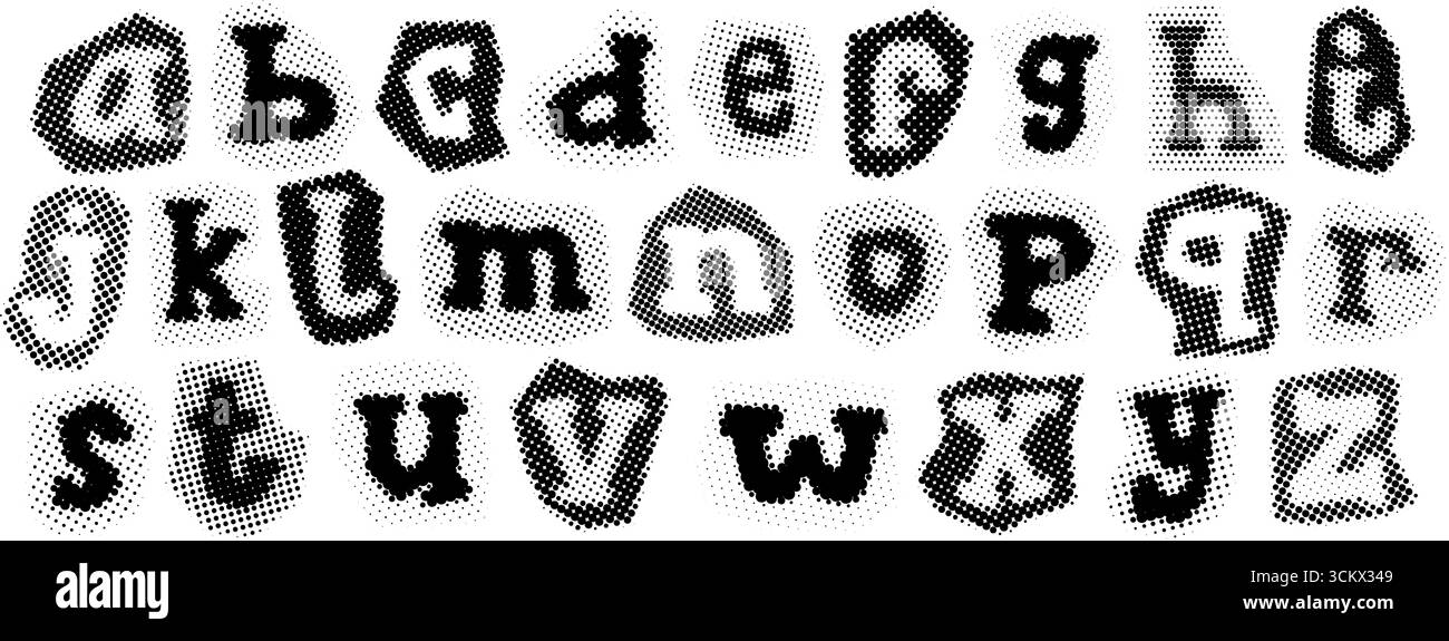 Black halftone alphabet. Retro pixelated lowercase font design. Comic ...
