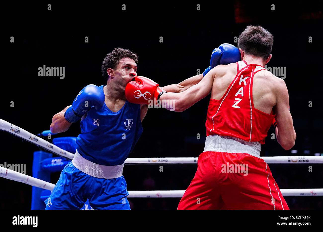 Odel Kamara (left) in action against Torekhan Sabyrkhan (right) on day ...