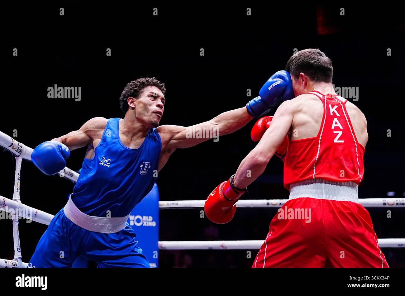 Odel Kamara (left) in action against Torekhan Sabyrkhan (right) on day ...