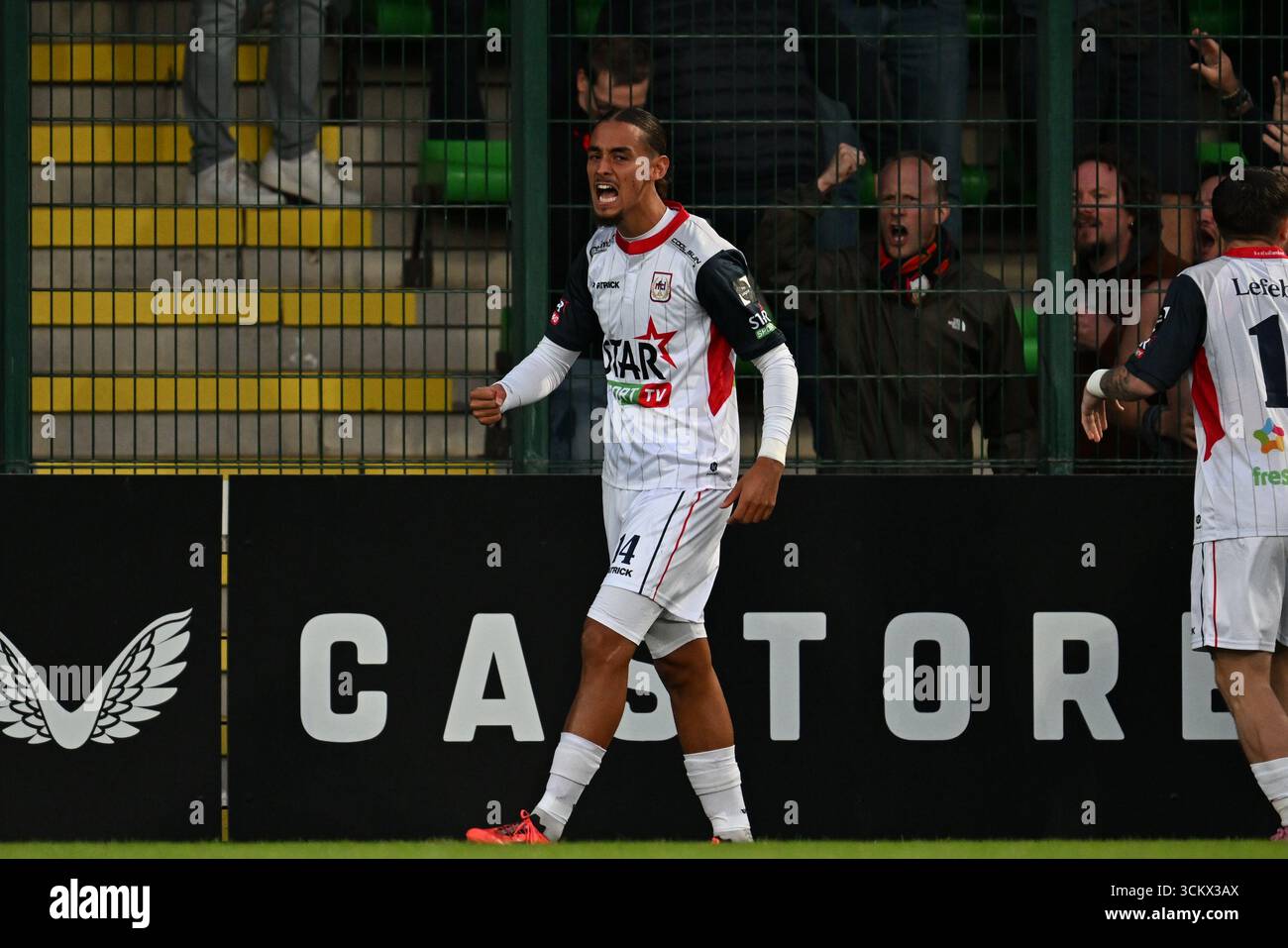 Liege's Lucca Lucker celebrates after scoring the 0-1 goal during a ...