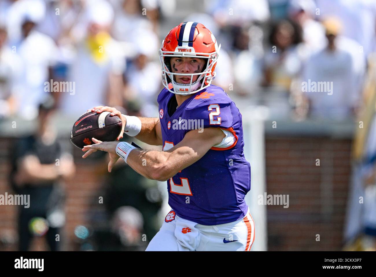 ATLANTA, GA - SEPTEMBER 13: Clemson quarterback Cade Klubnik (2) drops back to pass during the ...