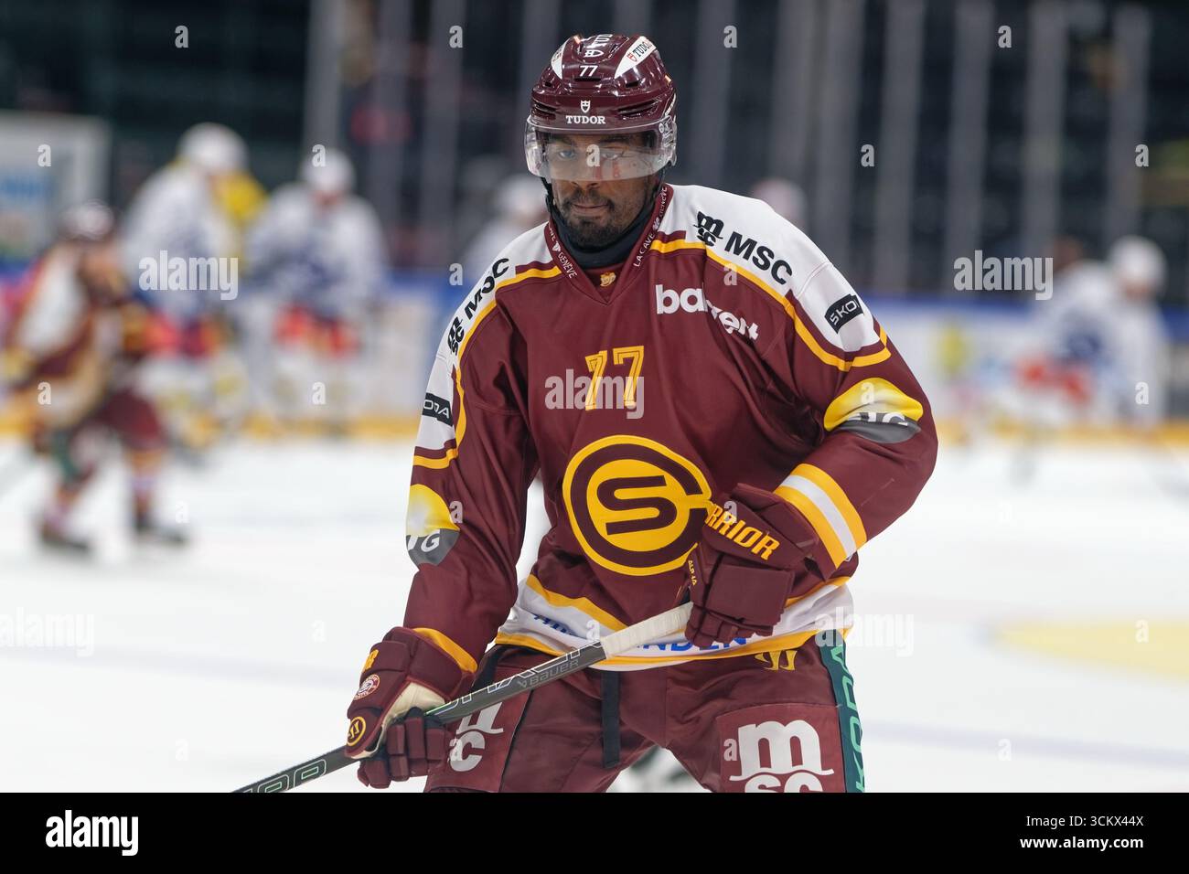 Dave Sutter (77 Geneve Servette HC) during warm-up prior the National ...