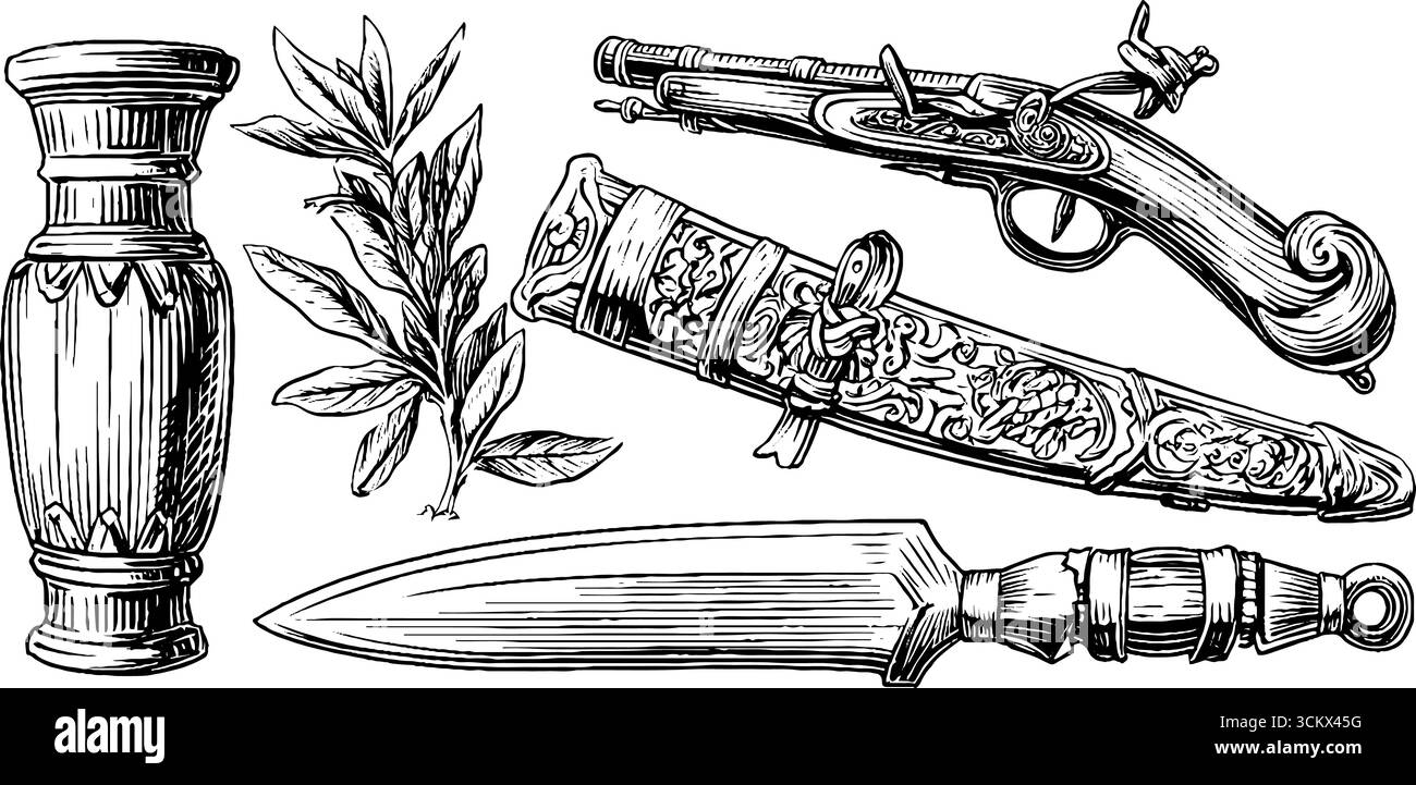 Set of baroque hunting musket and persian decorative artifacts for ...
