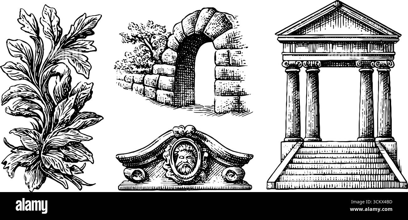 Elegant baroque and renaissance architectural elements with garland ...