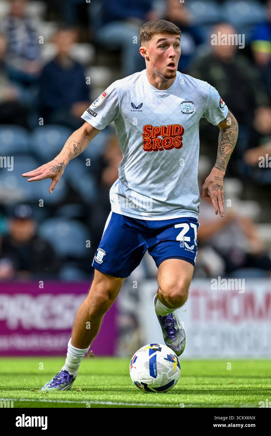 Alfie Devine of Preston North End during the Sky Bet Championship match Preston North End vs ...
