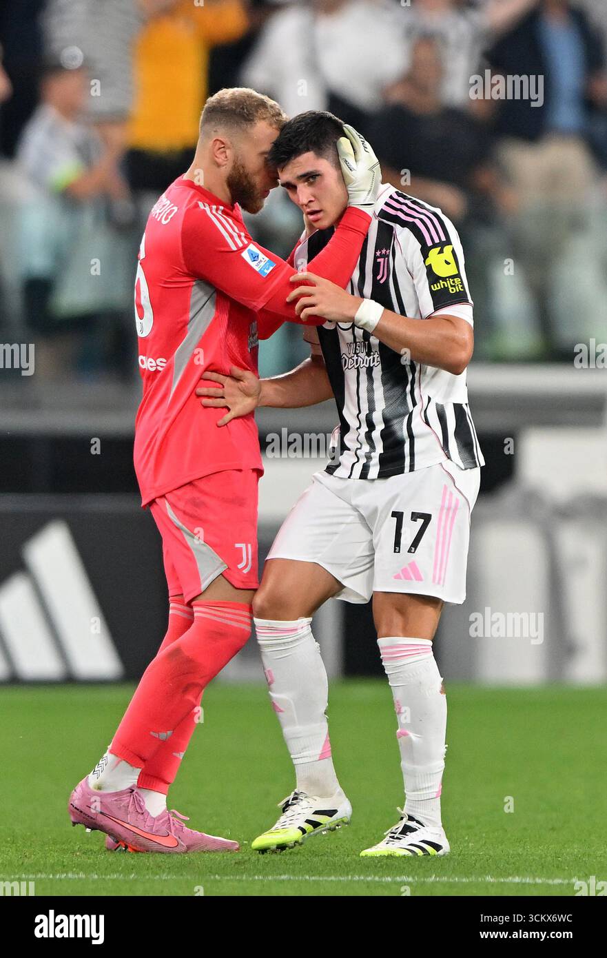 Vasilije Adzic of Juventus FC celebrates goal with teammate Michele Di ...