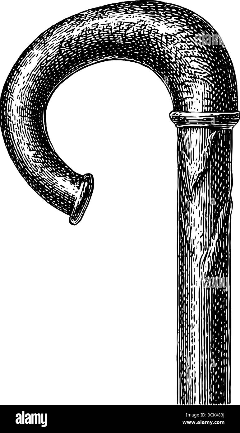 Vintage walking cane engraving style pencil sketch design for ...