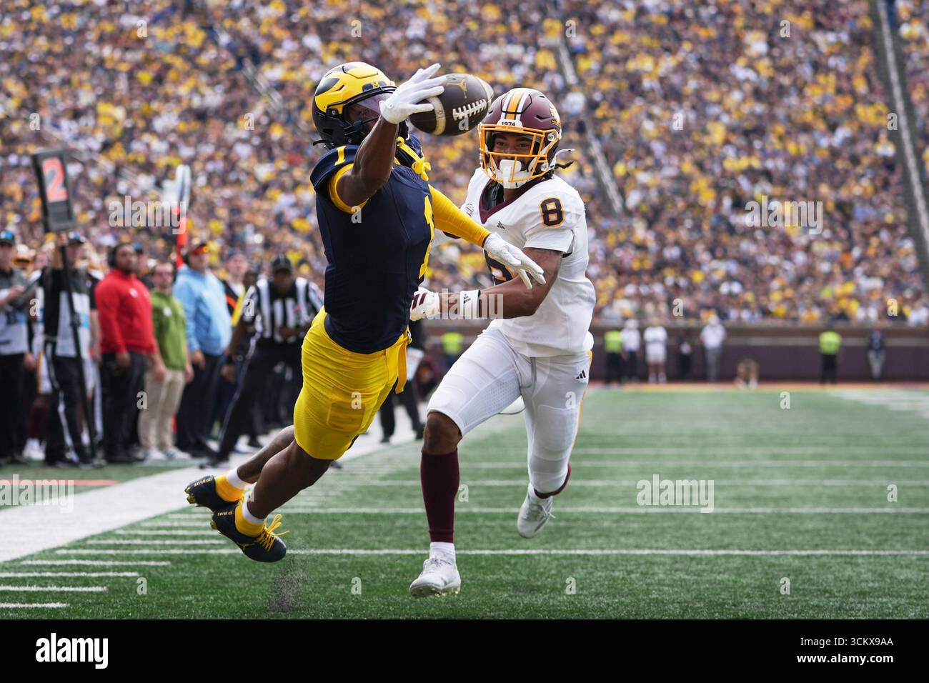 Michigan wide receiver Donaven McCulley, left, is unable to catch a ...