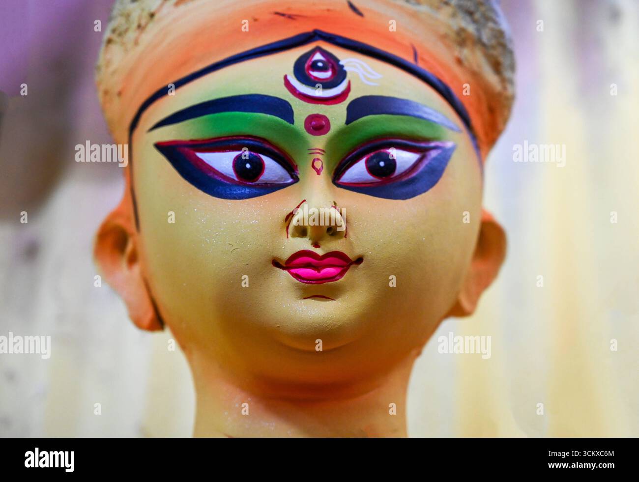 NOIDA, INDIA - SEPTEMBER 13: The artist created idols of Hindu goddess Durga, Goddess Lakshmi ...