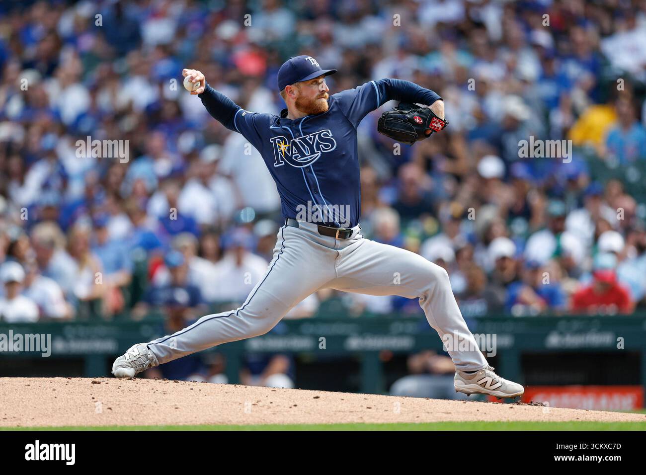 Tampa Bay Rays starting pitcher Drew Rasmussen (57) delivers a pitch ...