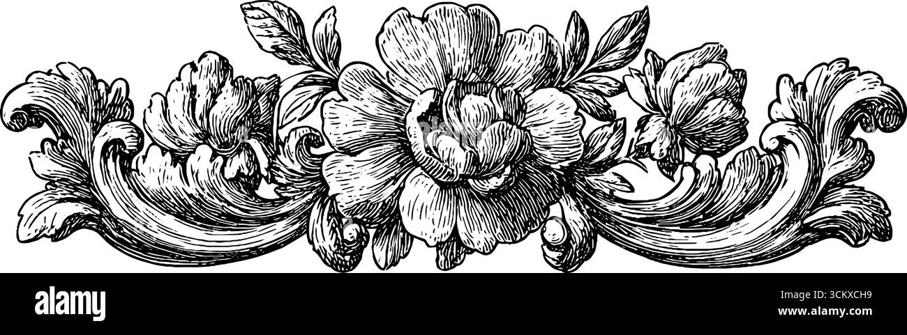 Vintage neoclassical border with floral damask pattern for elegant ...
