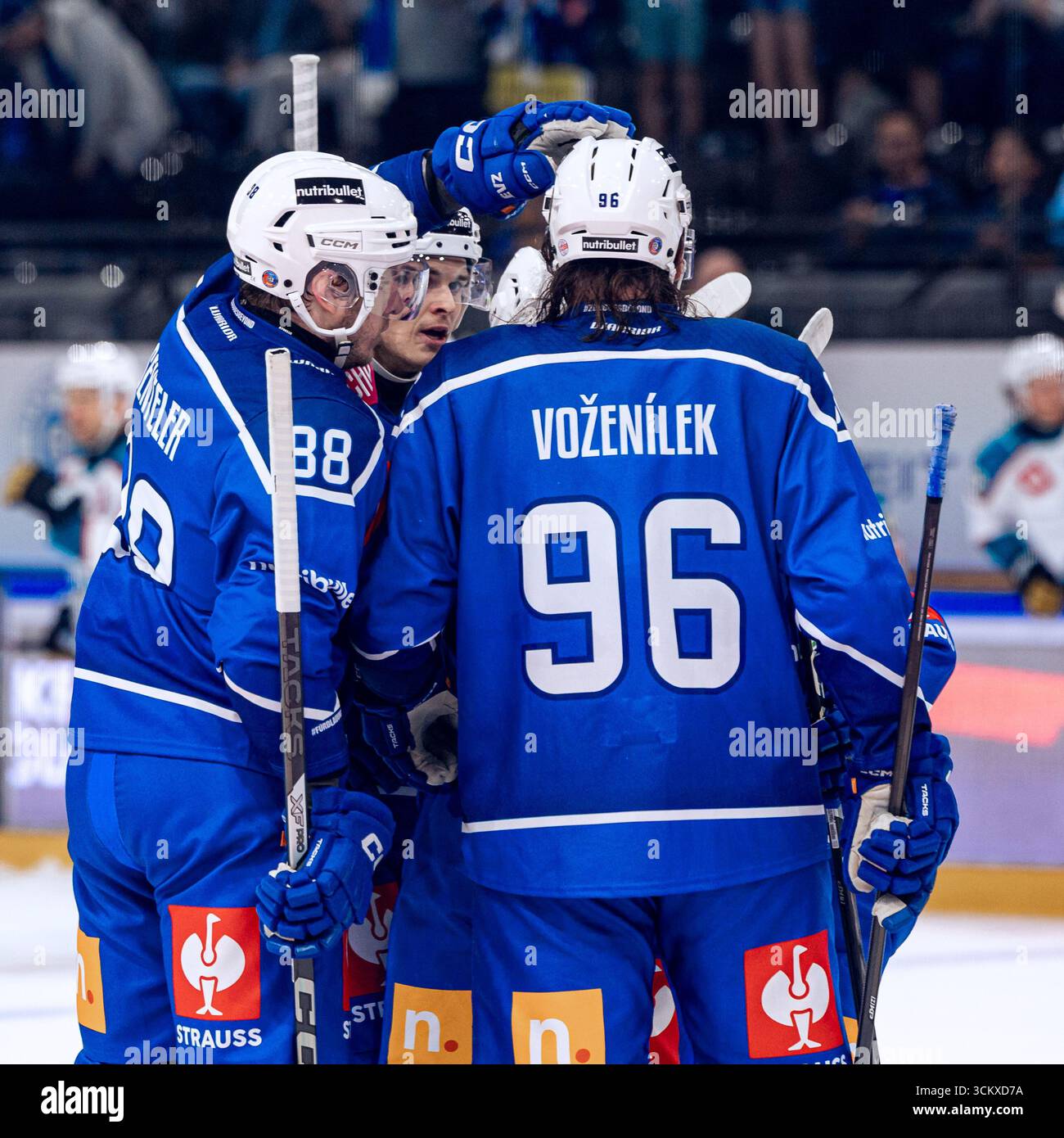 Sven Senteler #88 (EV Zug) and Daniel Vozenilek #96 (EV Zug) - 07.09. ...