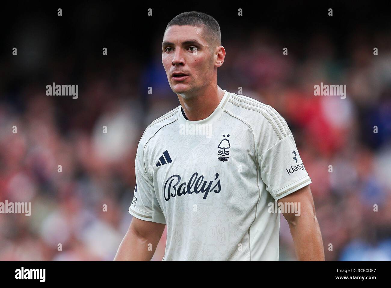 Nikola Milenkovic of Nottingham Forest looks on during the Premier ...