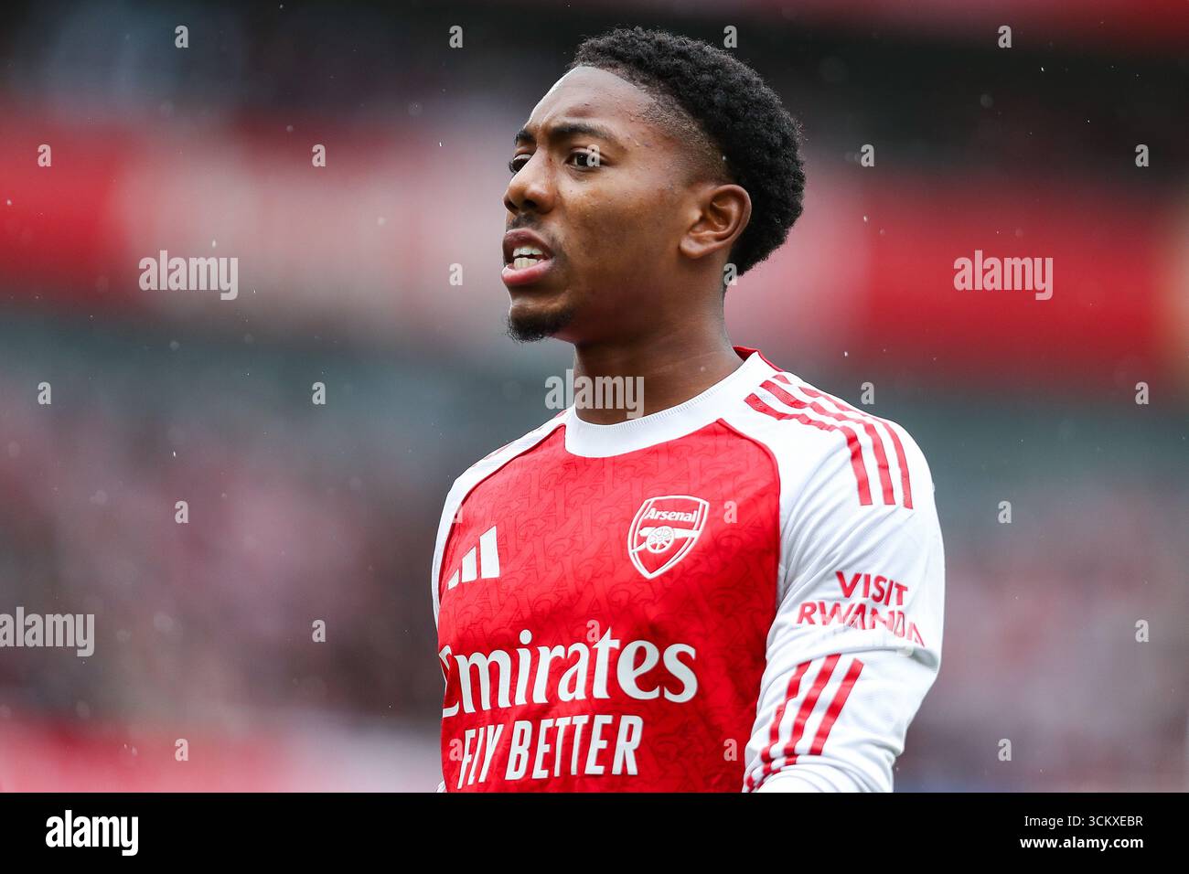 Myles Lewis-Skelly of Arsenal reacts during the Premier League match ...