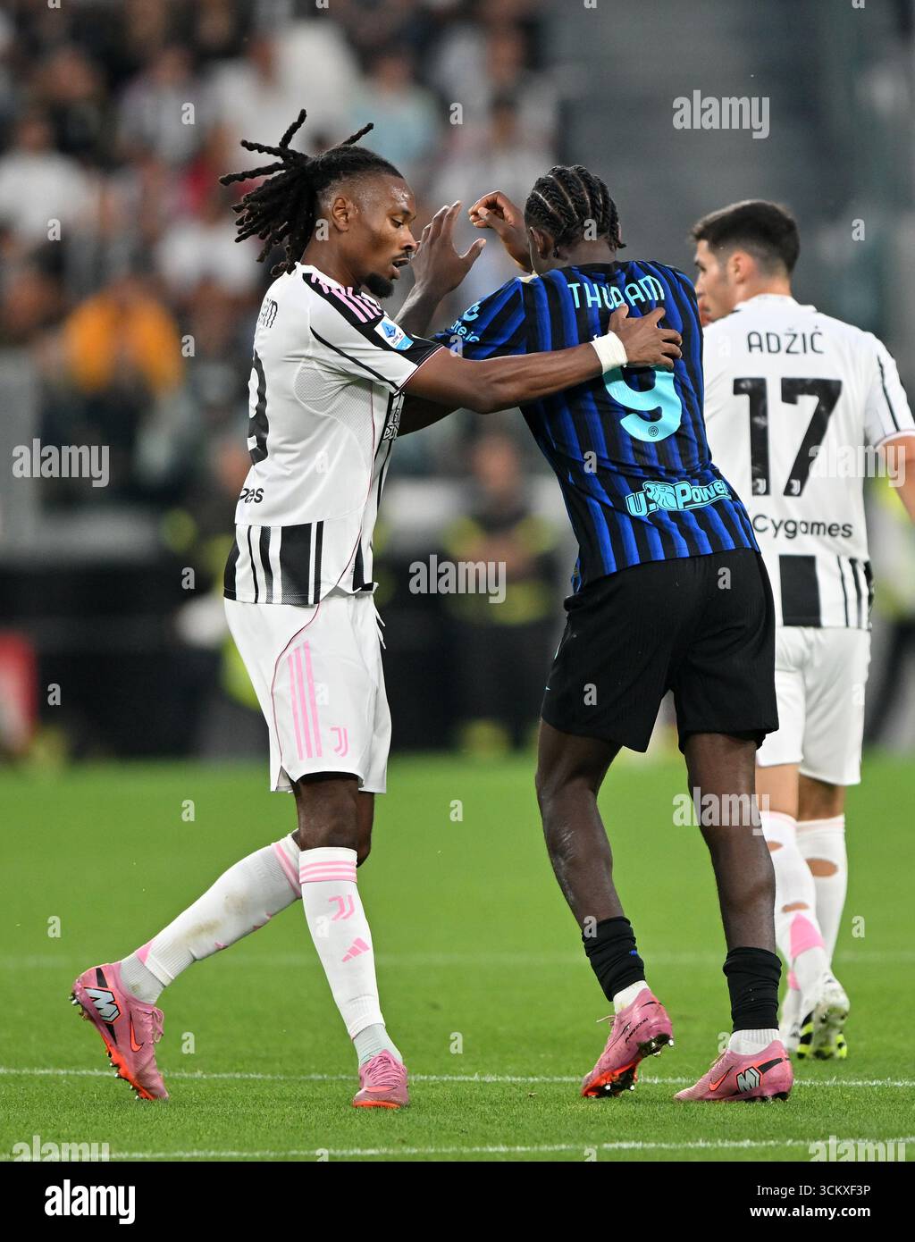 Khephren Thuram of Juventus FC and Marcus Thuram of FC Internazionale ...