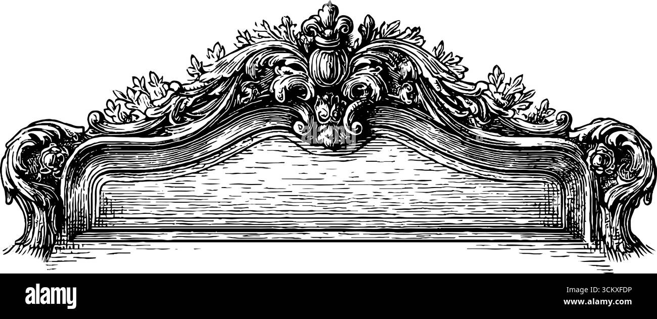 Ornate arched headboard design with engraved ivory and regal crown ...