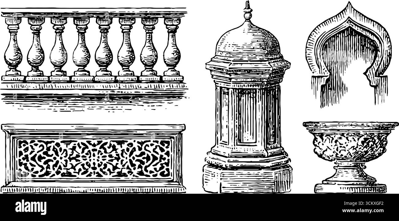Architectural elements collection: roman insula balcony and gothic ...