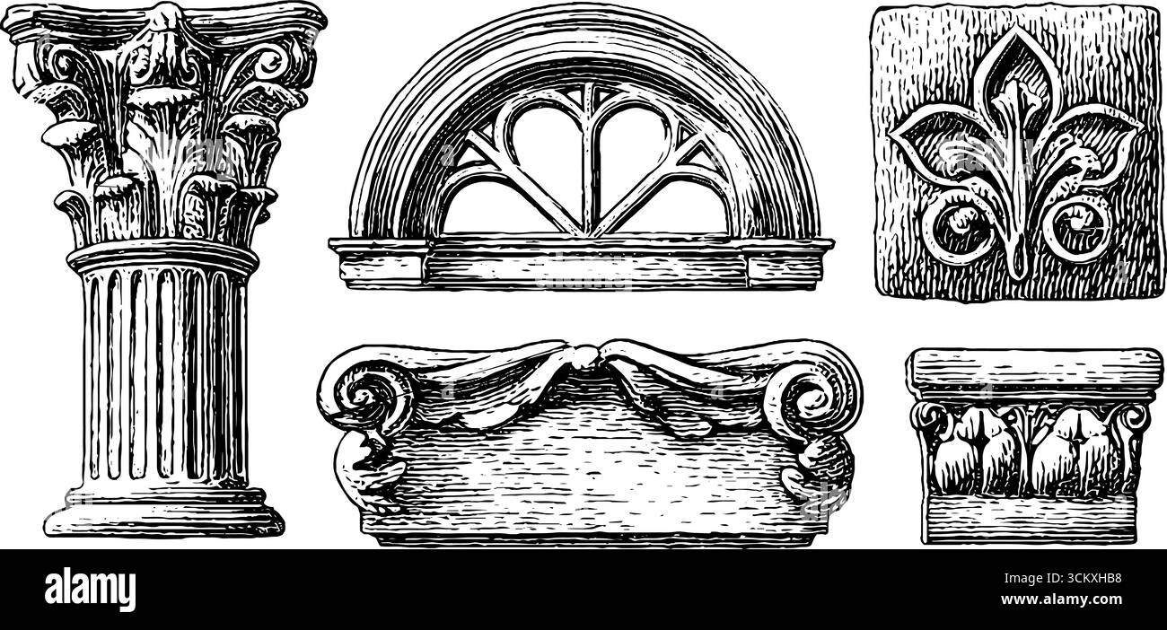 Neoclassical and baroque architectural elements collection for design ...