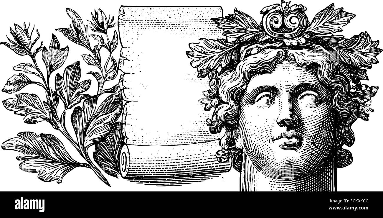 Ancient greek artifacts illustration with scroll and laurel wreath Stock Vector Image & Art - Alamy
