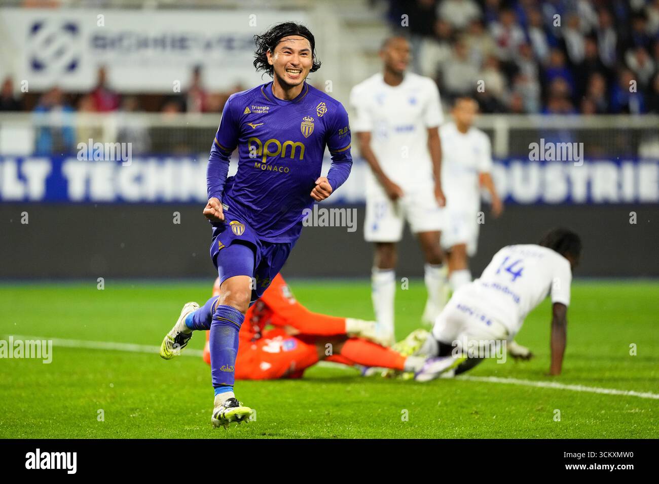 18 Takumi MINAMINO (asm) during the Ligue 1 McDonald's match between Auxerre and Monaco at Stade ...