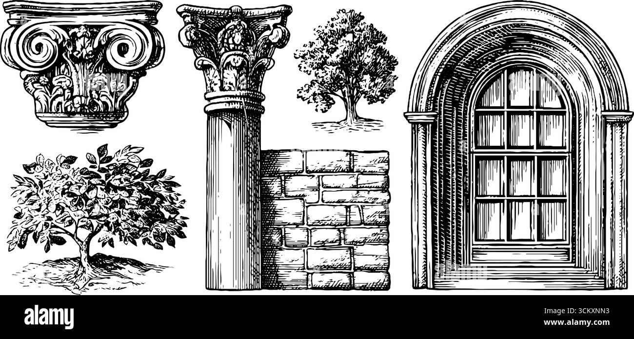 Architectural elements of egyptian lintel and baroque stucco for design ...