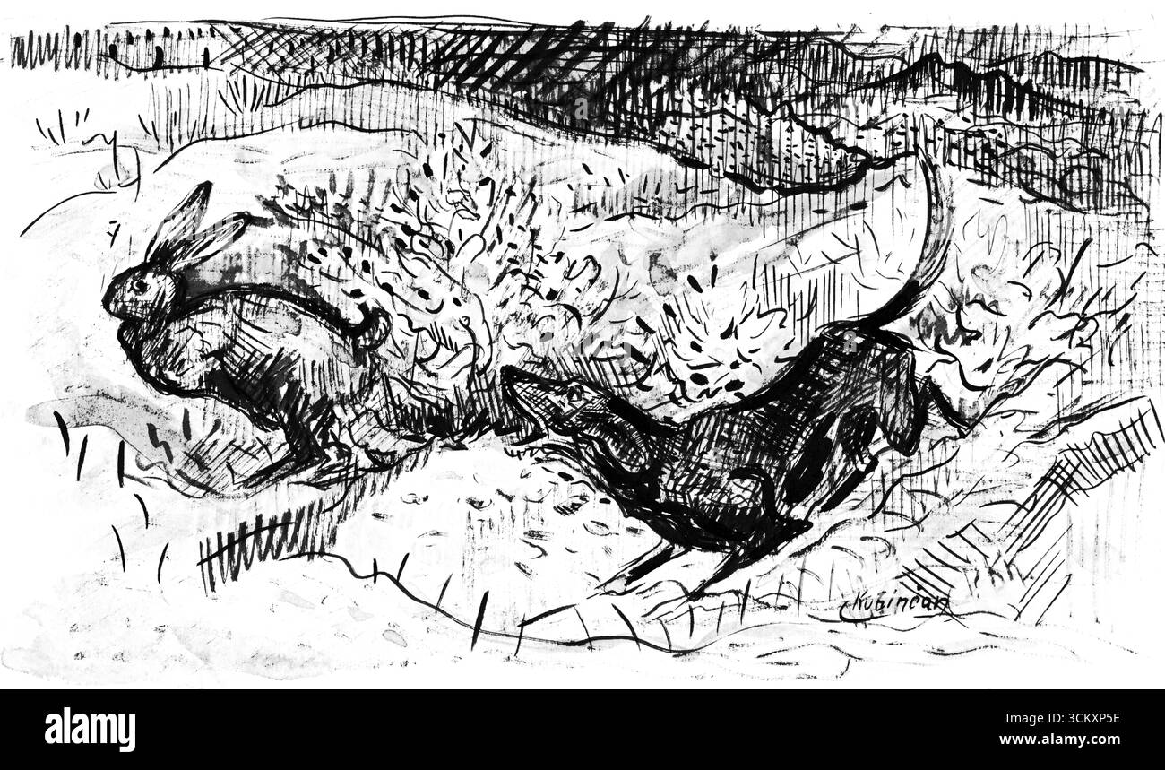 Hunting scene painting Black and White Stock Photos & Images - Alamy