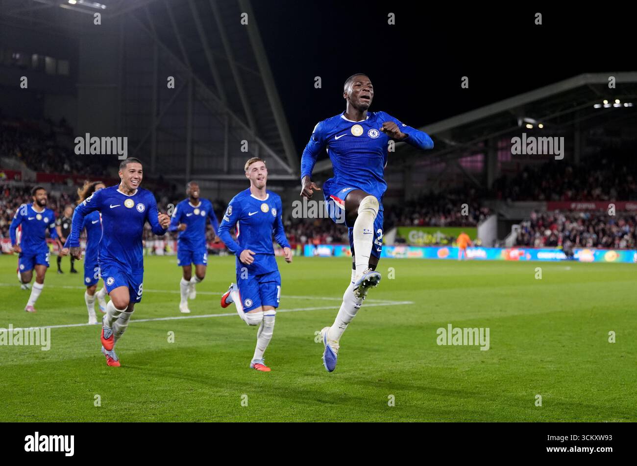Chelsea's Moises Caicedo celebrates scoring their side's second goal of ...