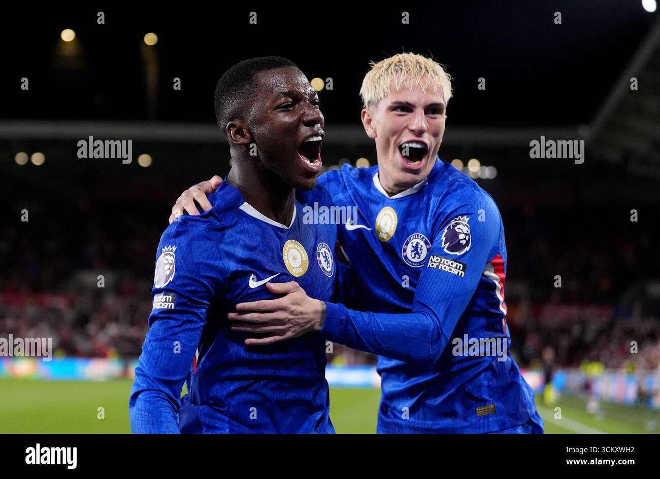 Chelsea's Moises Caicedo celebrates scoring their side's second goal of ...