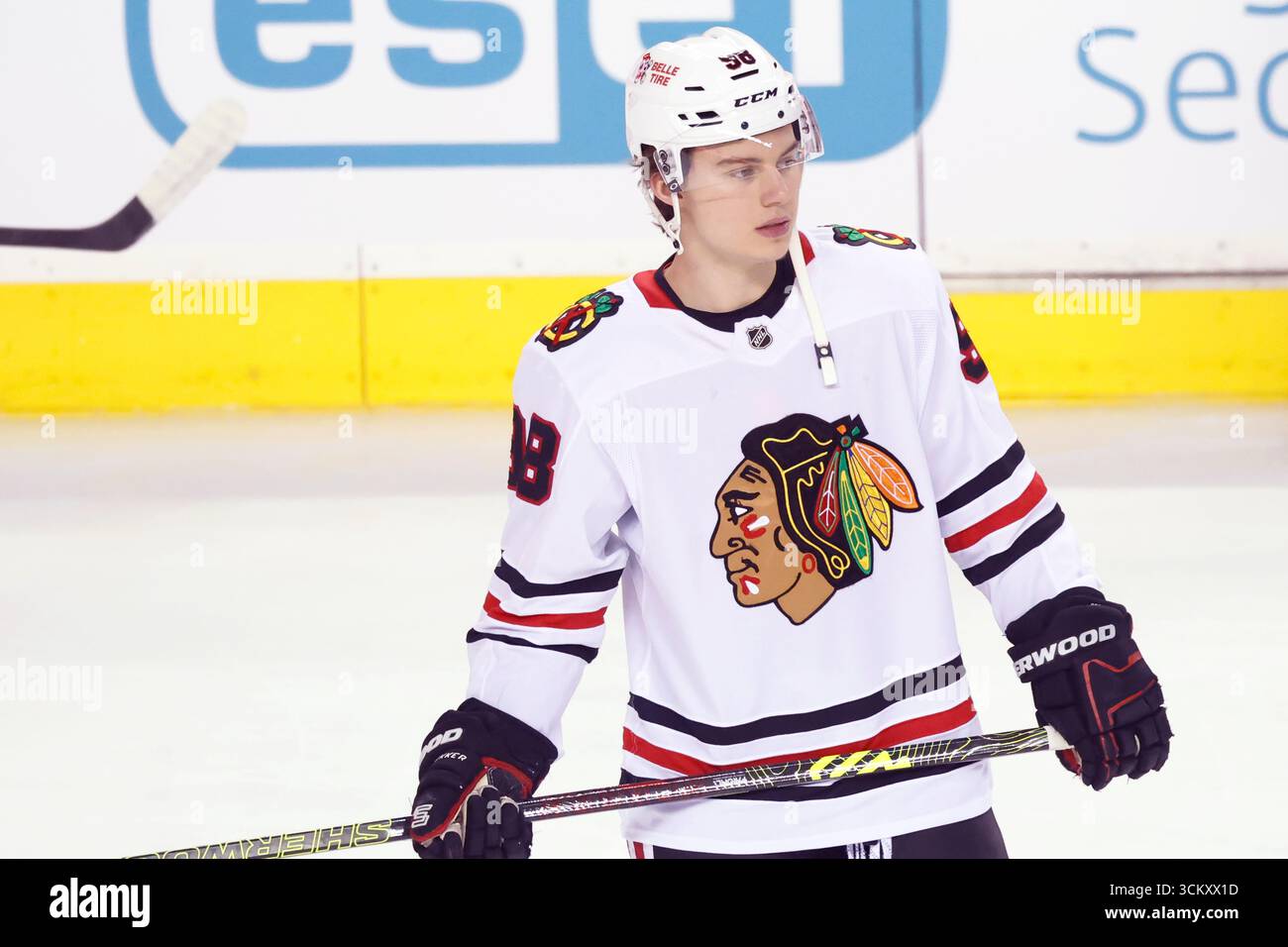 Profile photo on Chicago Blackhawks C Connor Bedard during an NHL ...