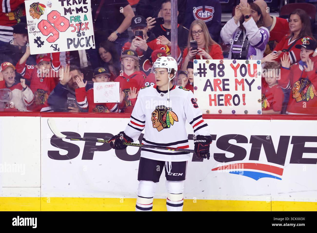 Profile photo on Chicago Blackhawks C Connor Bedard during an NHL ...