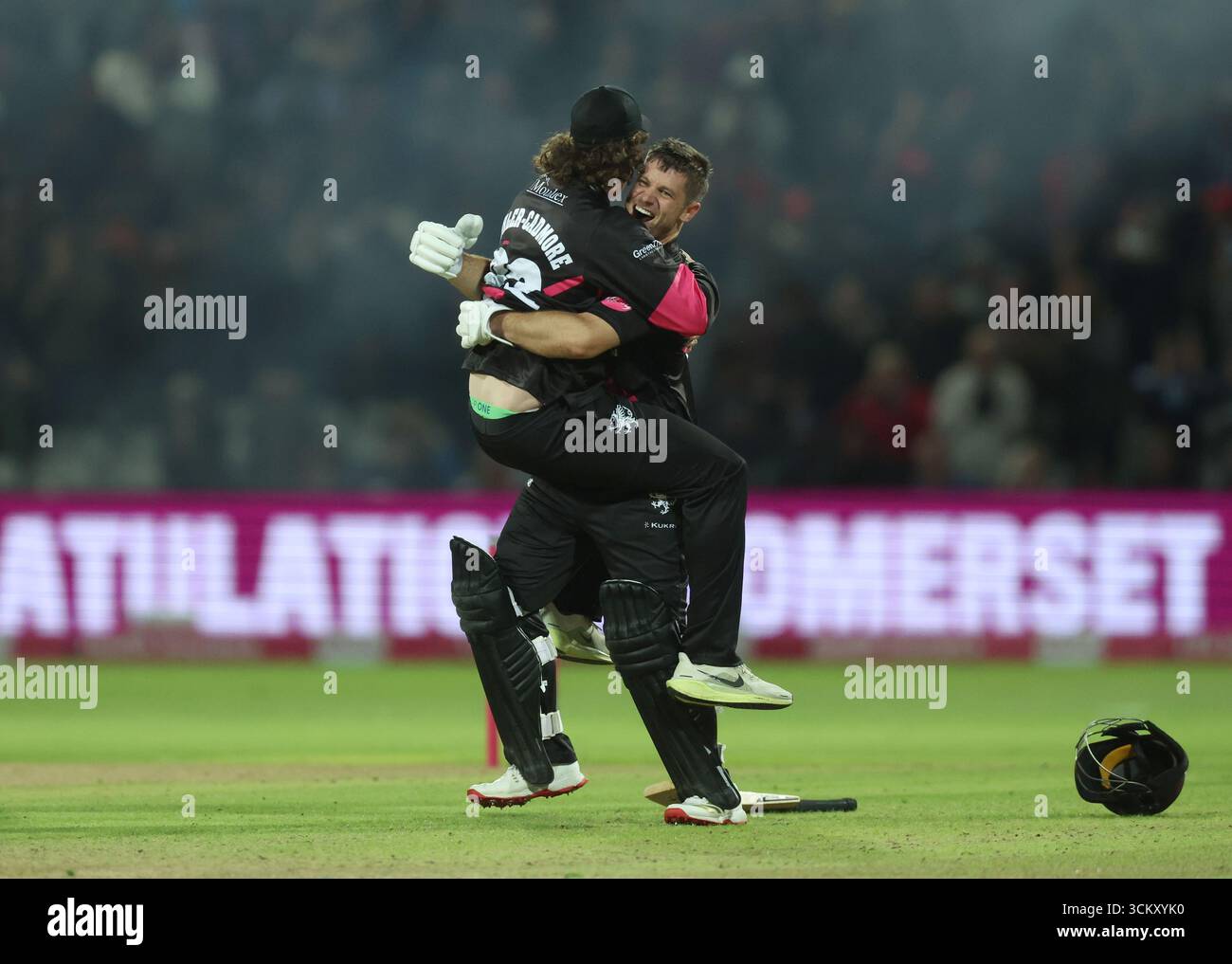 Somerset's Tom Kohler-Cadmore (left) celebrates with Sean Dickson after ...