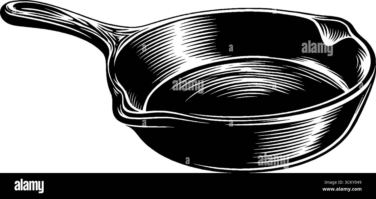 Curved handle cast iron skillet design for culinary art projects Stock ...